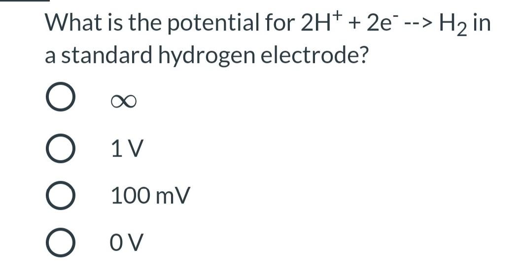 Solved What is the potential for 2H+ + 2e" --> H2 in a | Chegg.com