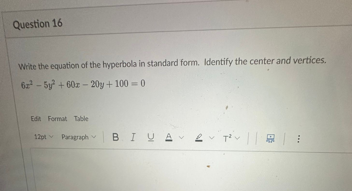 Solved Question 16Write the equation of the hyperbola in | Chegg.com