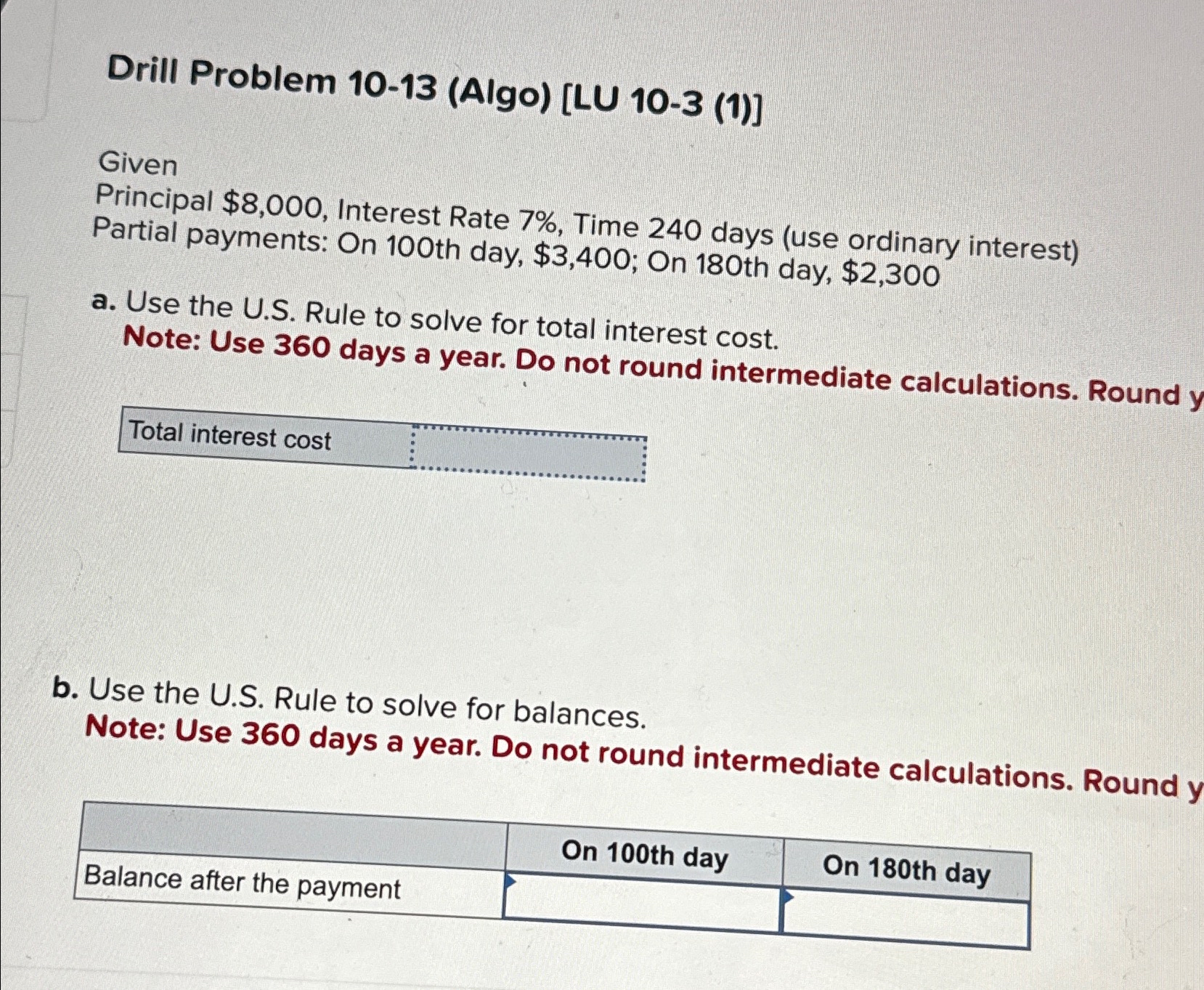 Drill Problem 10-13 (Algo) [LU | Chegg.com