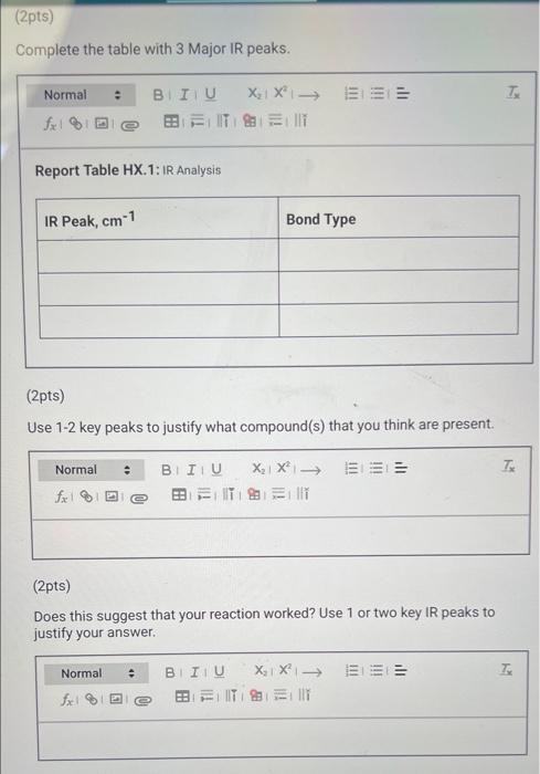 Solved (2pts) Complete the table with 3 Major IR peaks. | Chegg.com
