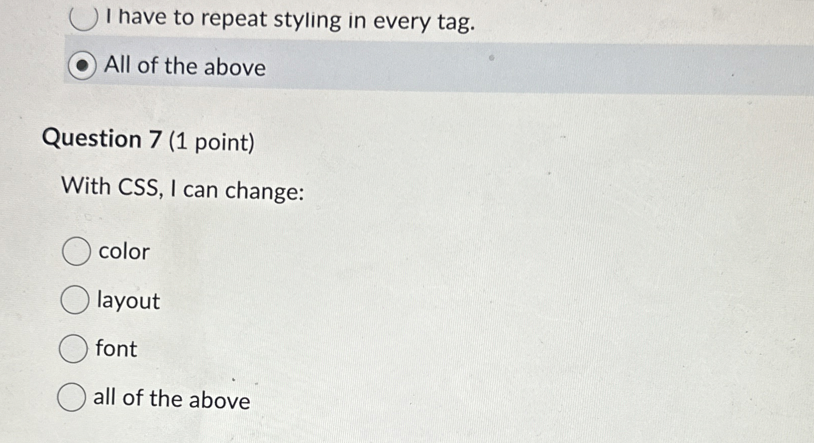 Solved Question 7 (1 ﻿point)With CSS, ﻿I can | Chegg.com