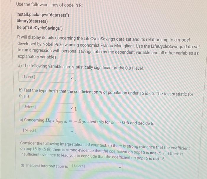 Solved install.packages("datasets") library(datasets) | Chegg.com