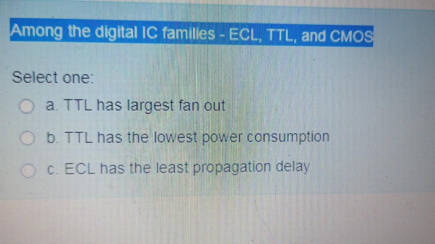 Solved Among the digital iC familles - ECL, TTL, and CMOS | Chegg.com