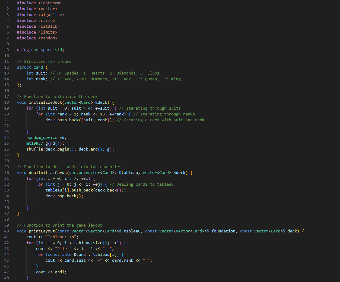 Solved Help me fix these errors in the main of my solitaire | Chegg.com
