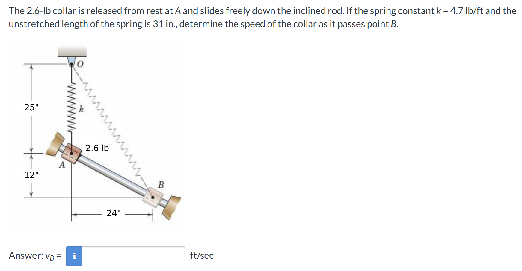 Solved The 2.6-lb ﻿collar is ﻿released from rest at ﻿A and | Chegg.com