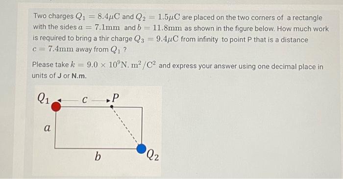 Solved Two charges Q1=8.4μC and Q2=1.5μC are placed on the | Chegg.com