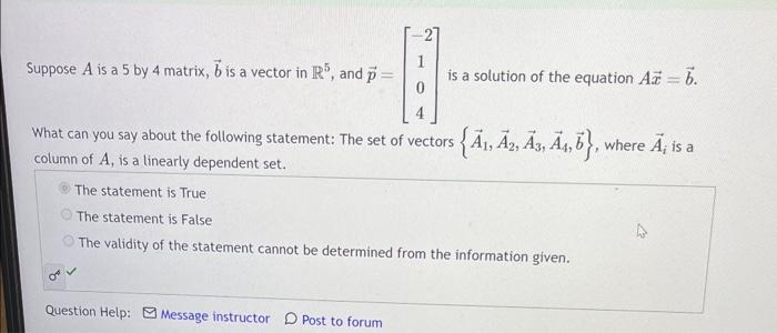 Solved Suppose A is a 5 by 4 matrix, b is a vector in R5, | Chegg.com