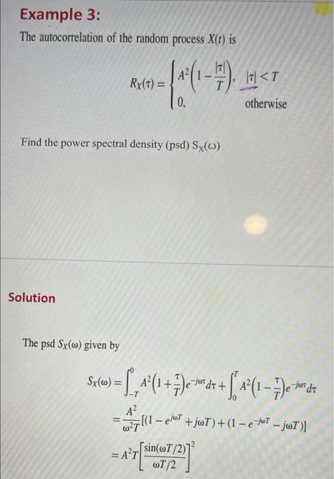 Solved Example 3: The autocorrelation of the random process | Chegg.com