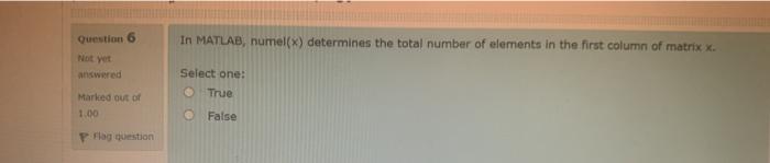 Solved In MATLAB, numel() determines the total number of | Chegg.com