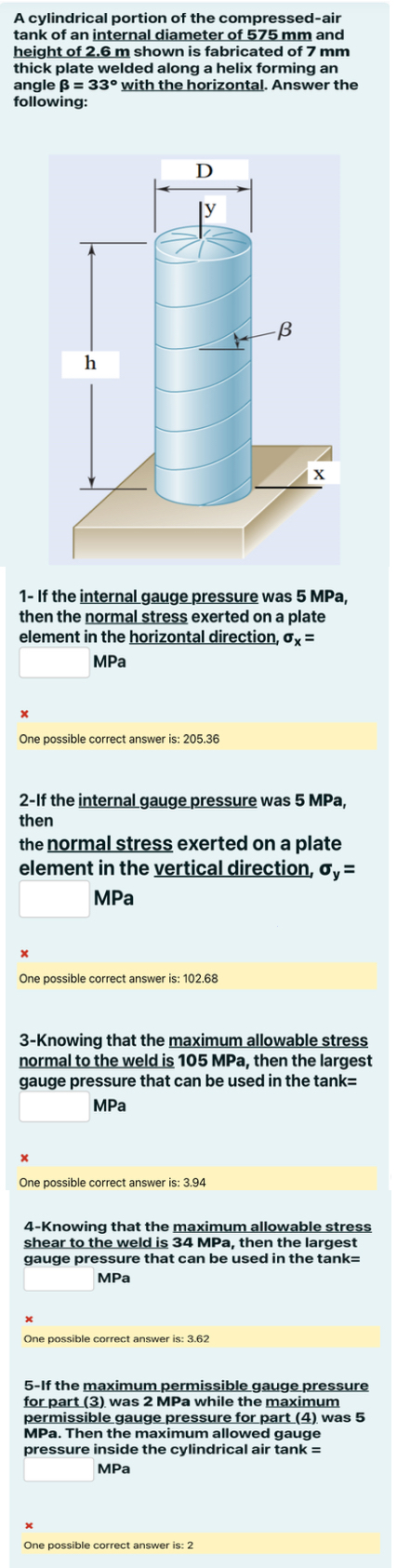 Solved A cylindrical portion of the compressed-air tank of | Chegg.com