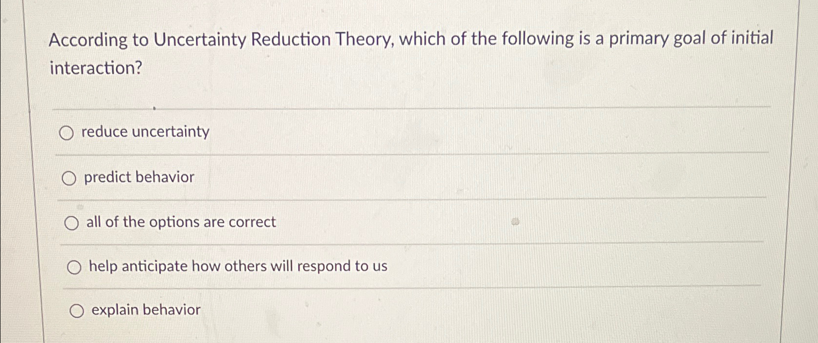 Solved According to Uncertainty Reduction Theory, which of | Chegg.com
