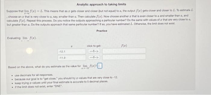 Analytic approach to taking limits Suppose that lim | Chegg.com