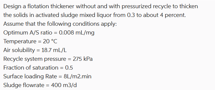 Solved Design a flotation thickener without and with | Chegg.com