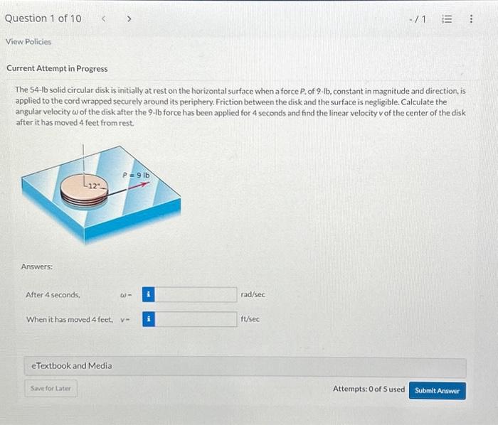 Solved The 54-lb solid circular disk is initially at rest on | Chegg.com