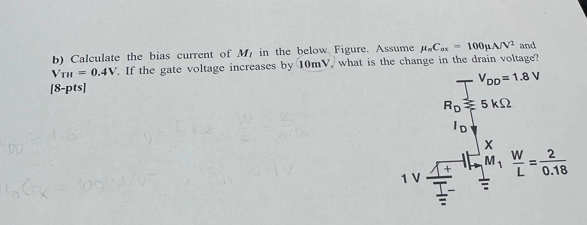 Solved by an EXPERT b) ﻿Calculate the bias current of M1 ﻿in the below | Chegg.com