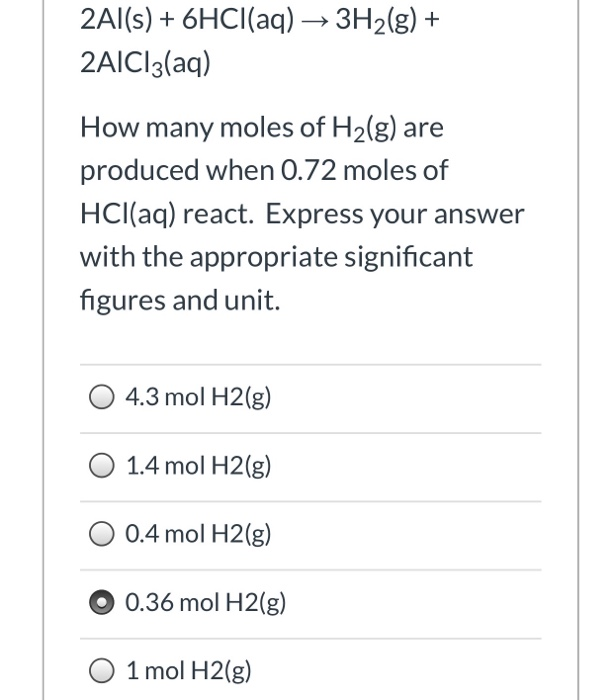 Solved 2Al(s) + 6HCl(aq) + 3H2(g) + 2A1C13(aq) Select all of | Chegg.com