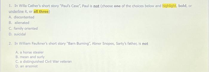 1. In Willa Cather's short story "Paul's Case", Paul | Chegg.com