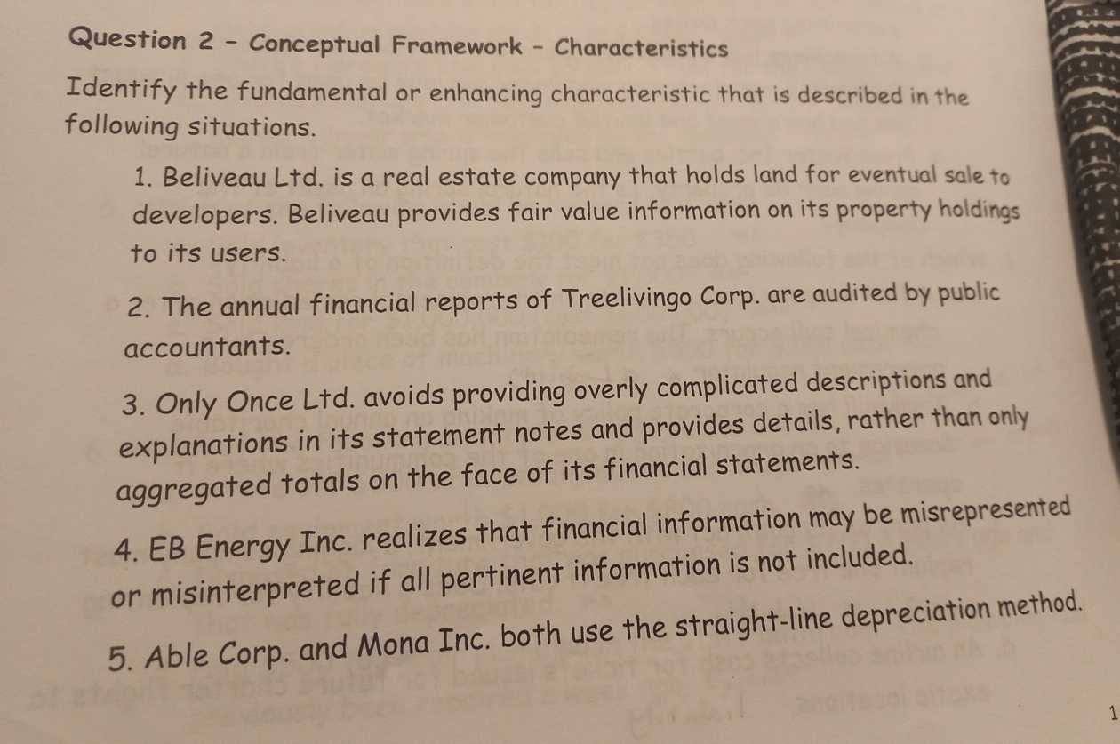 Question 2 - ﻿Conceptual Framework - | Chegg.com