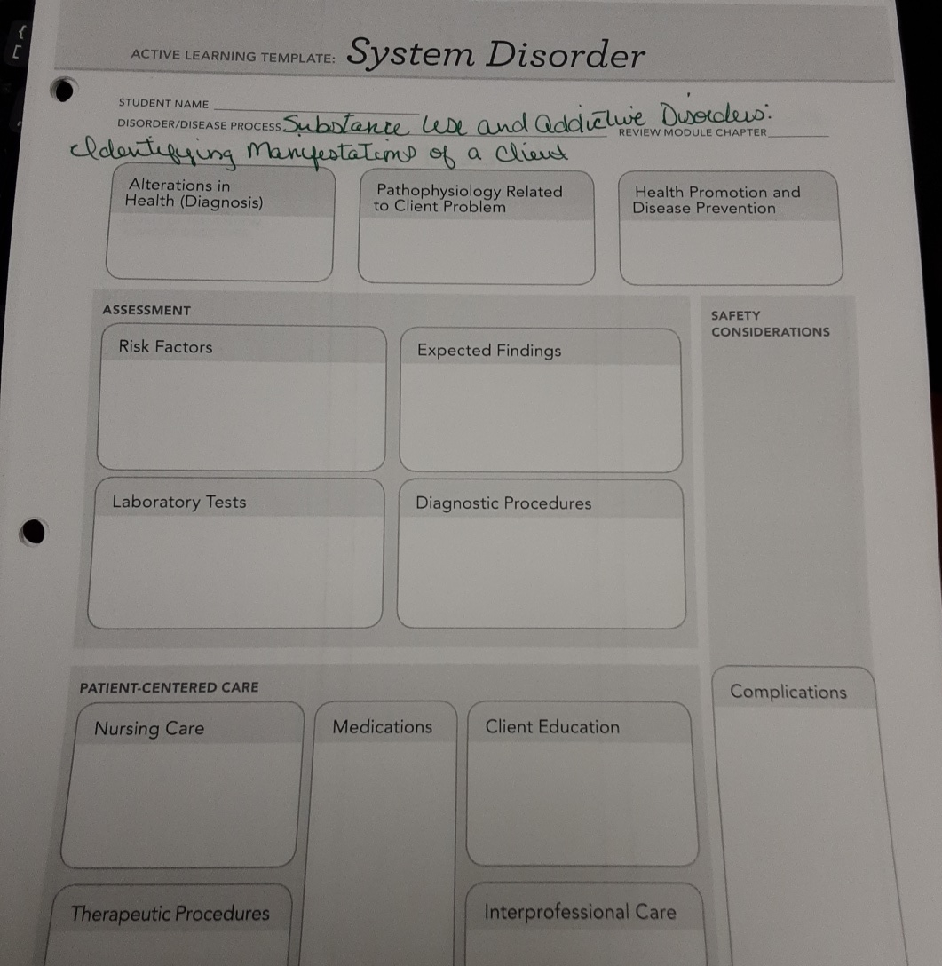 Solved active learning template: System DisorderSTUDENT NAME | Chegg.com