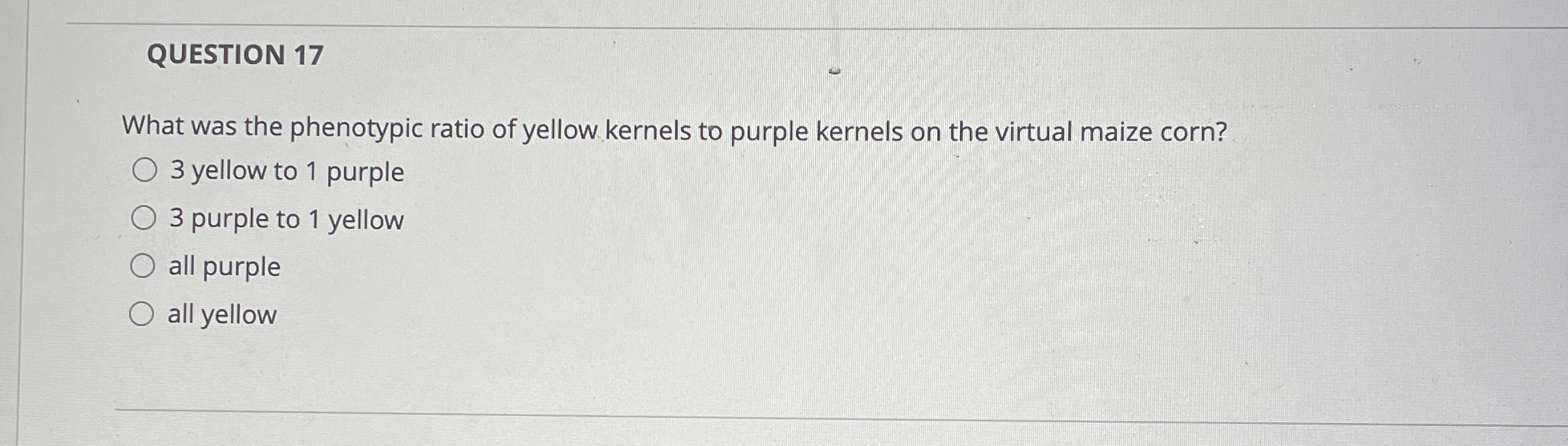 Solved QUESTION 17What was the phenotypic ratio of yellow | Chegg.com Solved QUESTION 17What was the phenotypic ratio of yellow | Chegg.com
