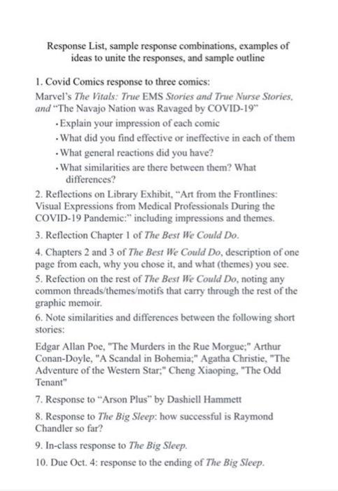 Response List, sample response combinations, examples | Chegg.com