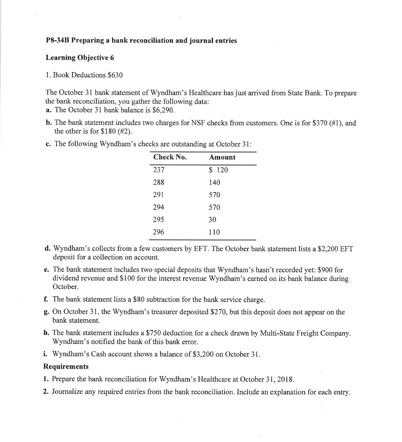 Solved P8-34B Preparing a bank reconciliation and journal | Chegg.com