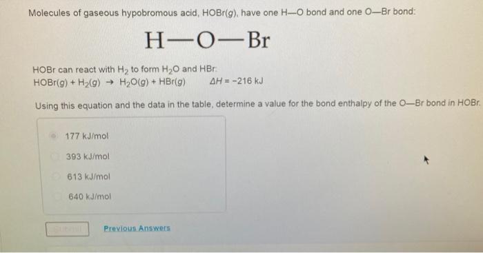 Solved Molecules of gaseous hypobromous acid, HOBr(g), have | Chegg.com