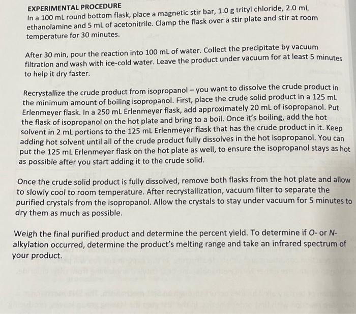 Solved EXPERIMENTAL PROCEDURE In a 100 mL round bottom | Chegg.com