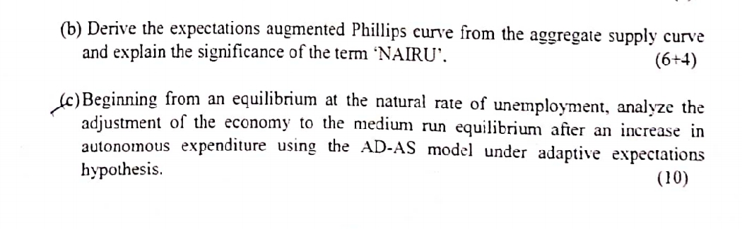 Solved B derive The Expectations Augmented Phillips Curve