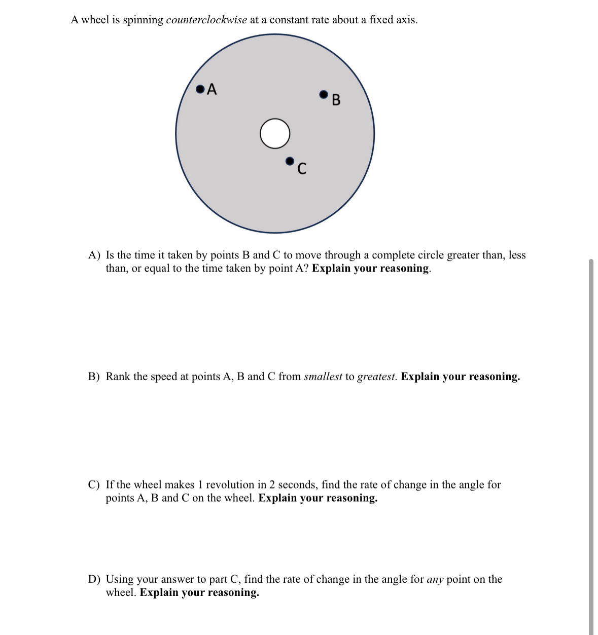Solved A wheel is spinning counterclockwise at a constant | Chegg.com