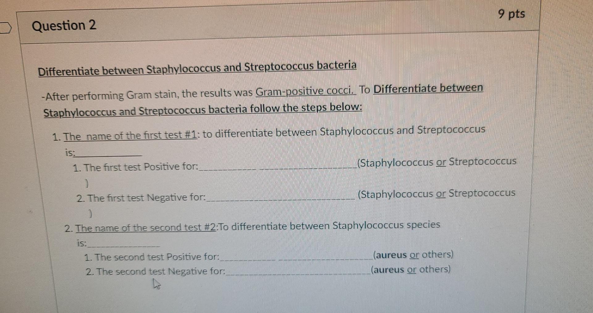 Solved 9 pts Question 2 Differentiate between Staphylococcus | Chegg.com