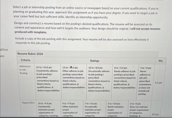 Select a job or internship posting from an online | Chegg.com