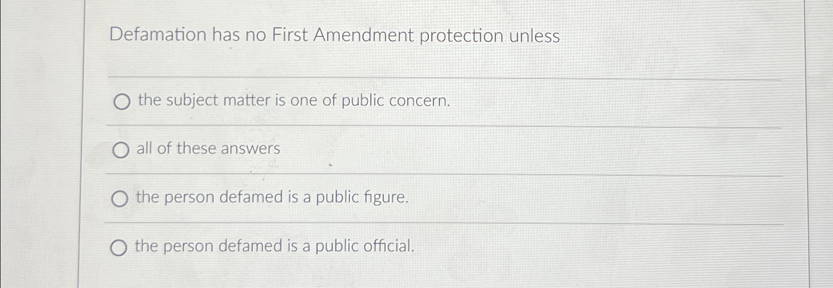 Solved Defamation has no First Amendment protection | Chegg.com