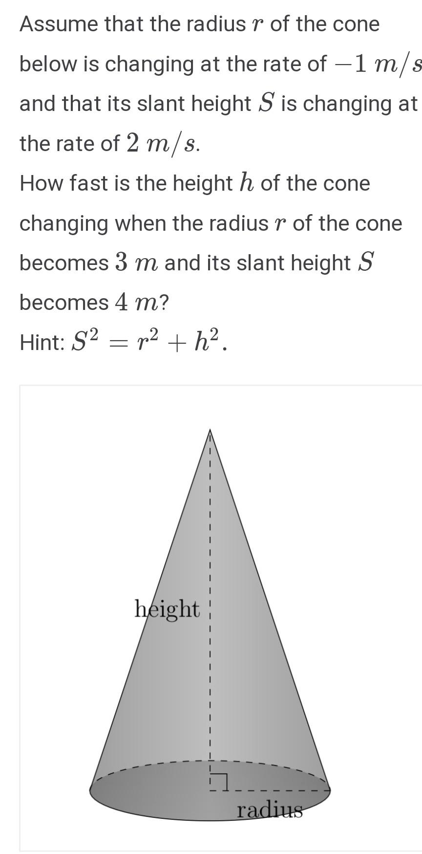 Solved Assume that the radius r of the cone below is | Chegg.com