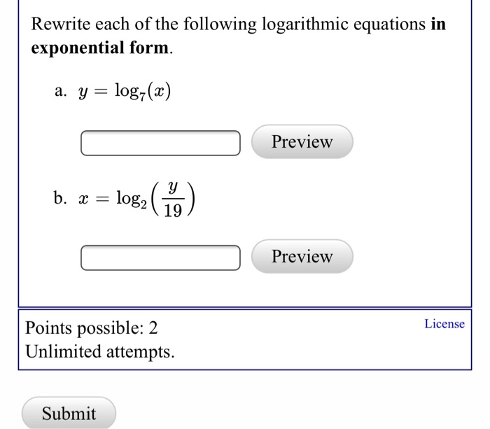 Solved Rewrite each of the following logarithmic equations | Chegg.com