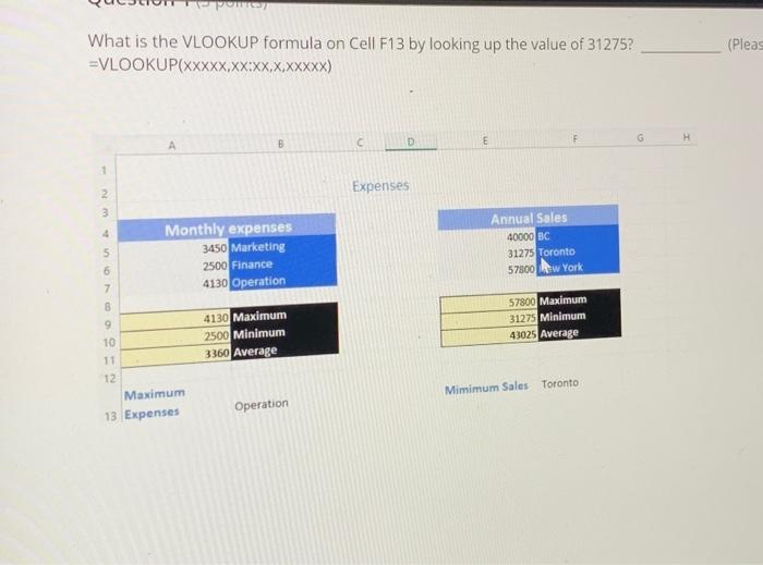 Solved What is the VLOOKUP formula on Cell F13 by looking up | Chegg.com