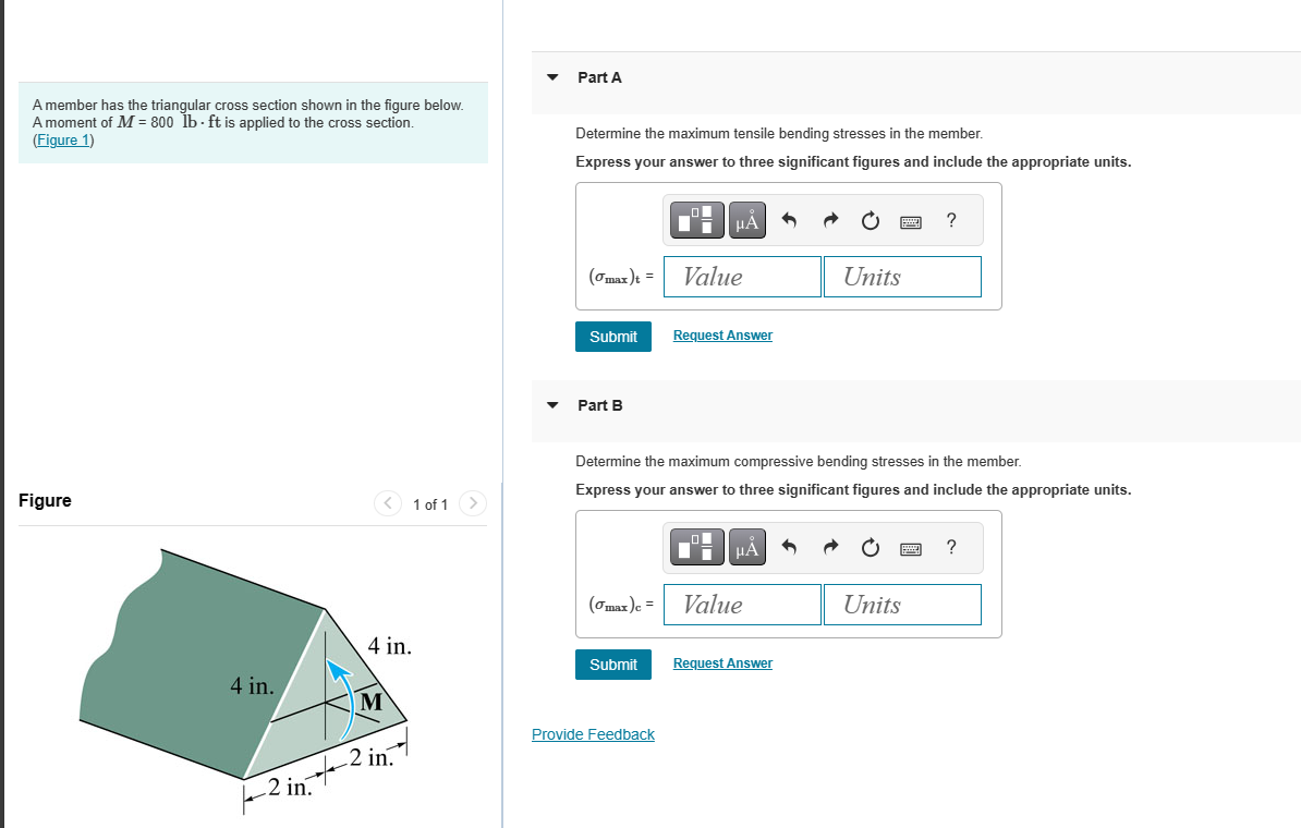 Solved A member has the triangular cross section shown in | Chegg.com
