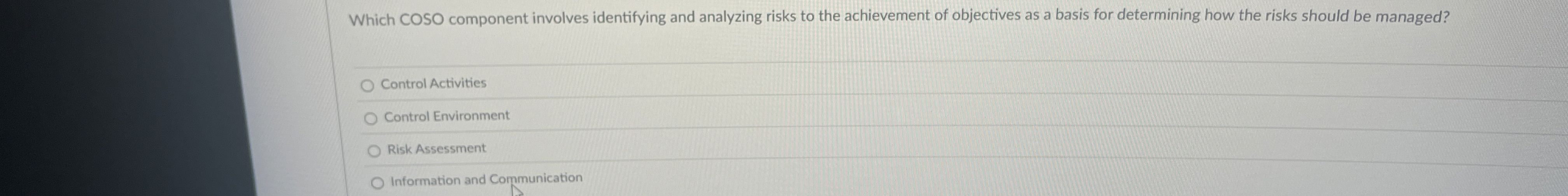 Solved Which COSO component involves identifying and | Chegg.com