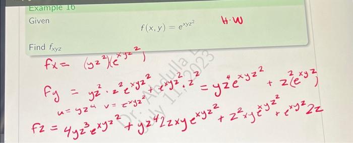 Solved Example 16 Given Find fxyz fx= (y2 3 жепцк2, fy f(x, | Chegg.com