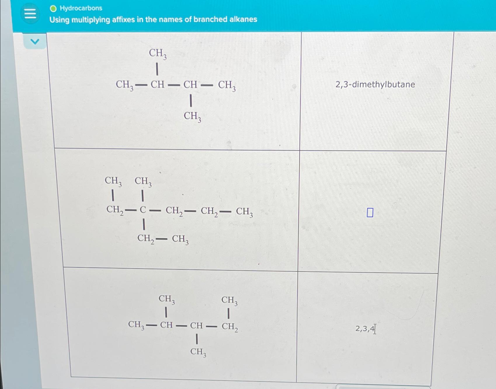 Solved HydrocarbonsUsing multiplying affixes in the names of | Chegg.com