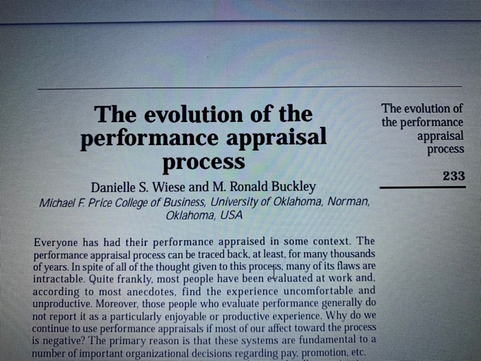 Solved The evolution of the performance appraisal process | Chegg.com