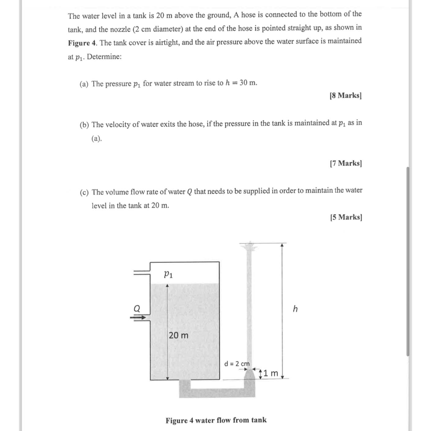 Solved The water level in a tank is 20m ﻿above the ground, A | Chegg.com