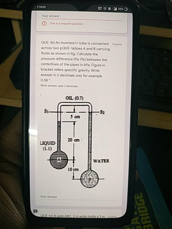 Solved An inverted U-tube is connected across two | Chegg.com