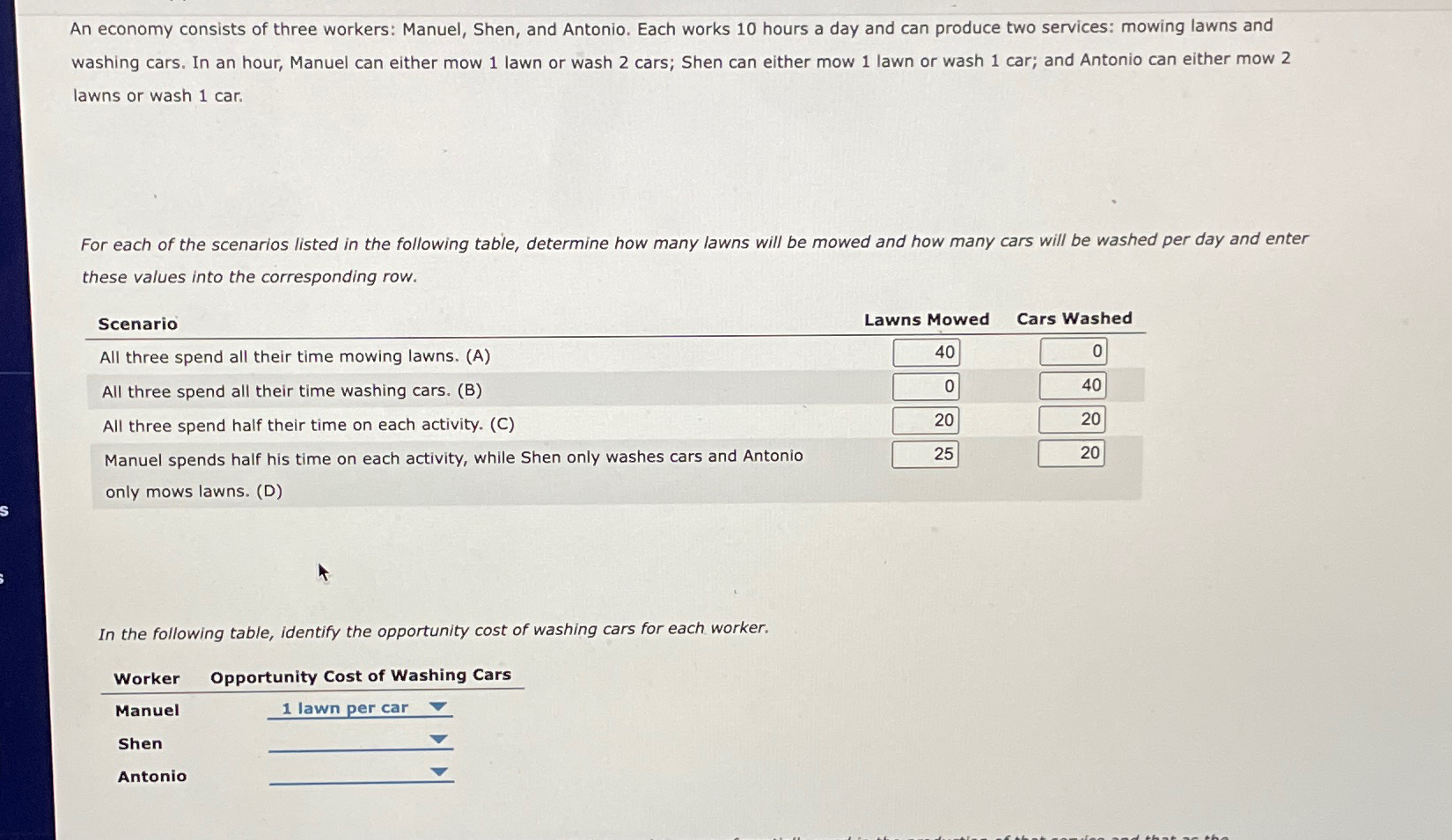 Solved An economy consists of three workers: Manuel, Shen, | Chegg.com