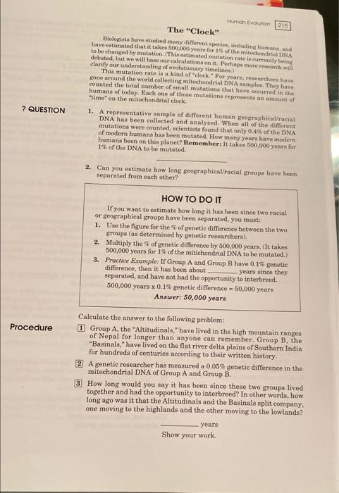 Solved Humon En 215 The "Clock" Biologists have studied many | Chegg.com