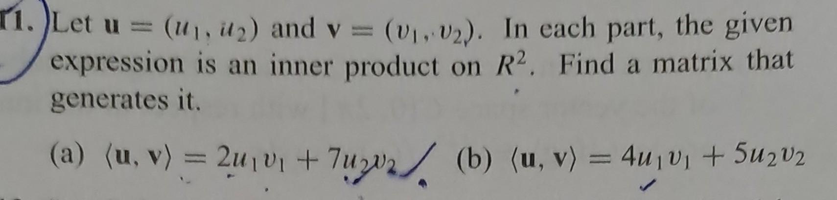 Solved Let u=(u1,u2) and v=(v1,v2). In each part, the given | Chegg.com