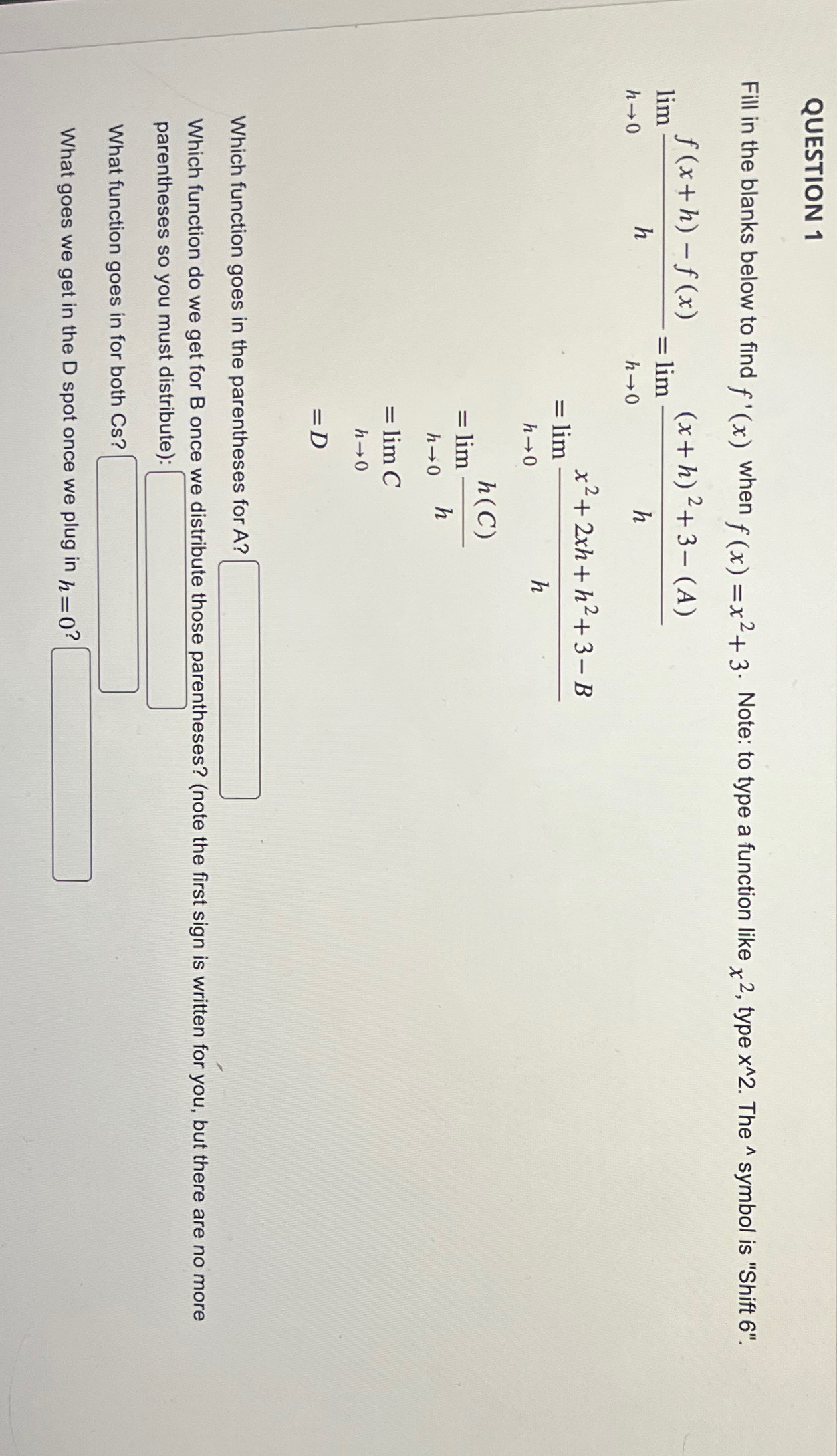 Solved QUESTION 1Fill in the blanks below to find f'(x) | Chegg.com