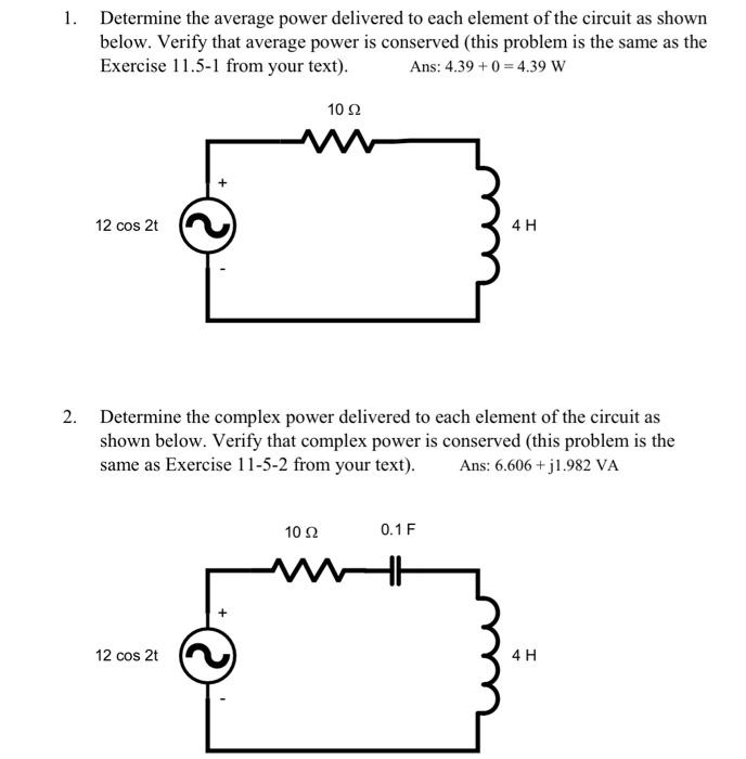 Solved 1. Determine the average power delivered to each | Chegg.com