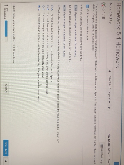 Solved Homework: 5-1 Homework Score: 0.5 of 1 pt % 5.1.19 13 | Chegg.com