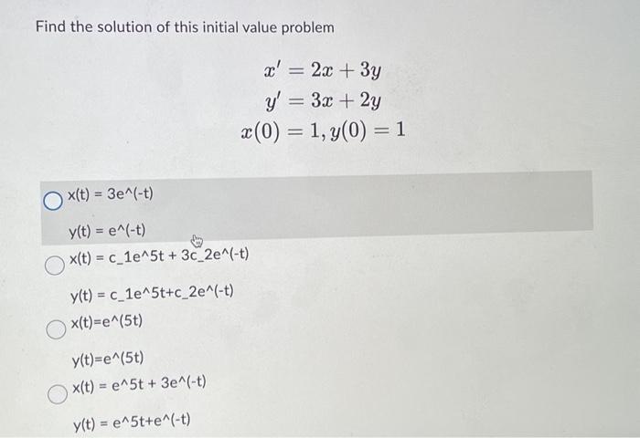 Solved Find the solution of this initial value problem | Chegg.com